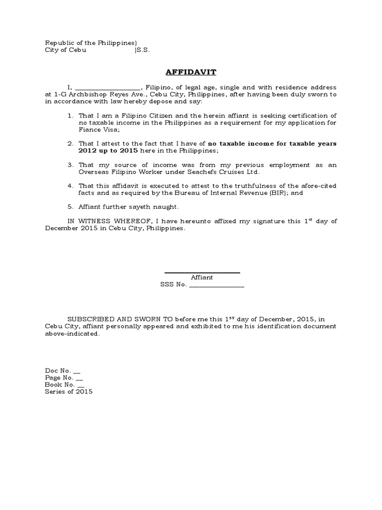 Affidavit OF NO INCOME | PDF