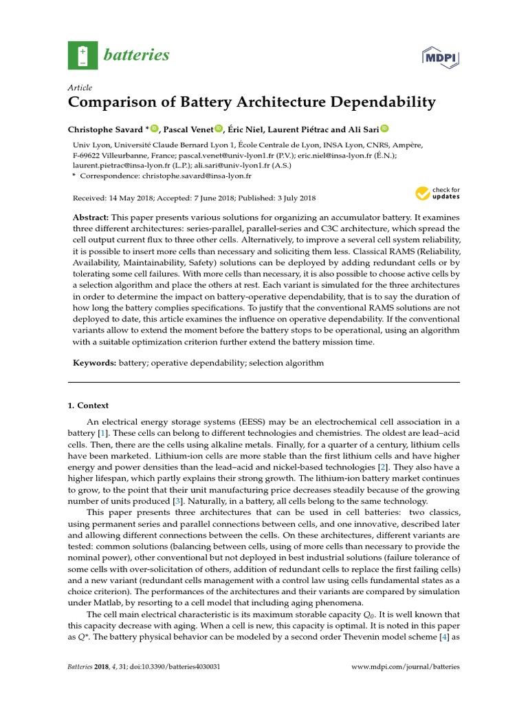 Batteries: Comparison of Battery Architecture Dependability | PDF ...