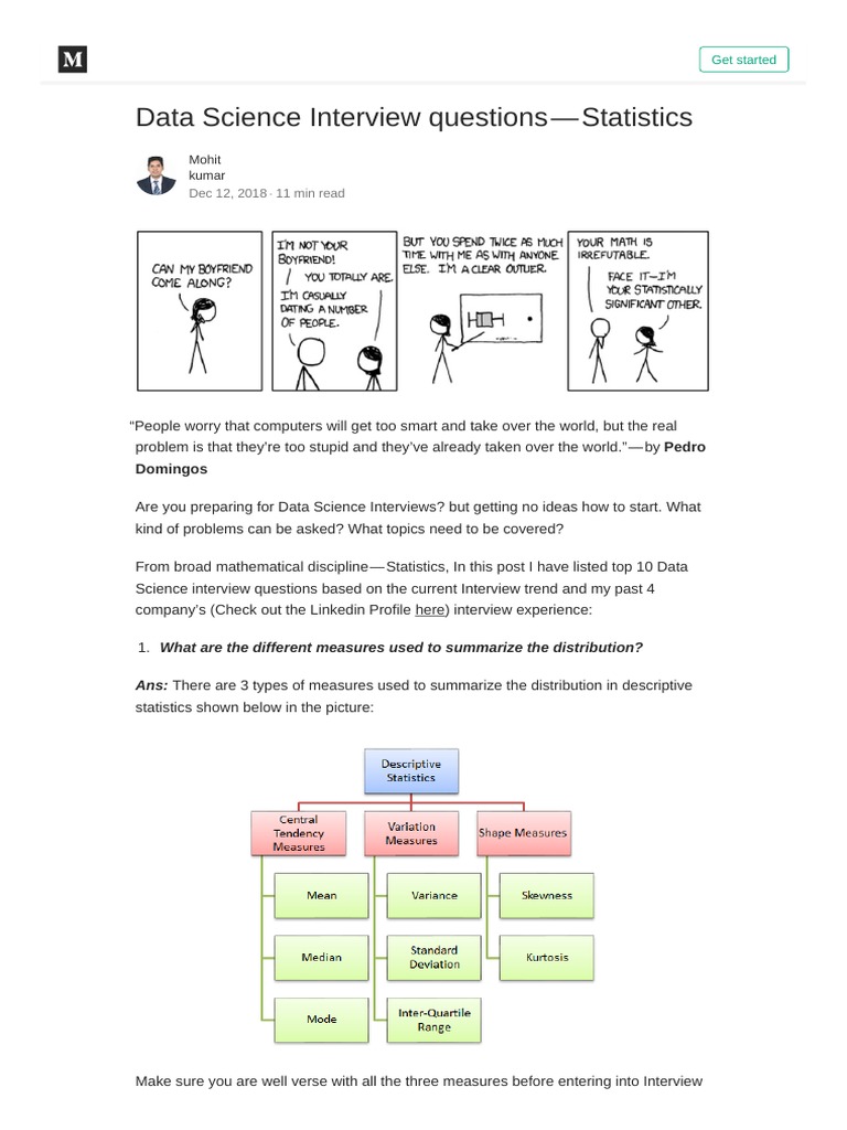Data Science Interview Questions - Statistics: Mohit Kumar Dec 12, 2018 11 Min Read | PDF ...