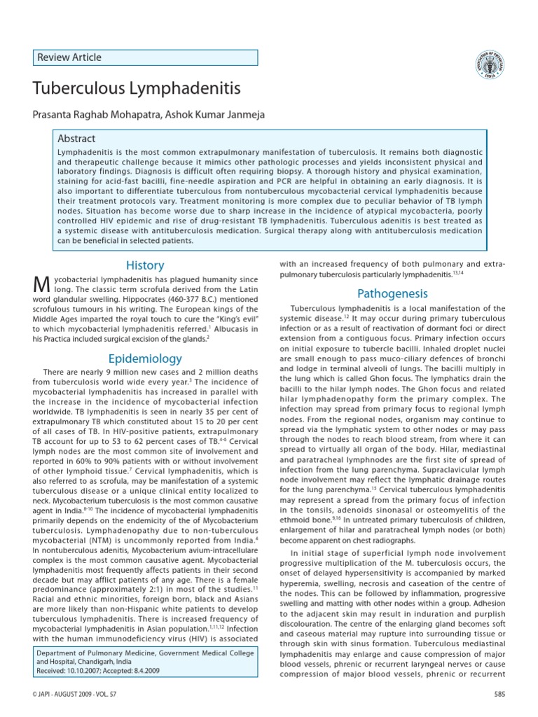 Tuberculous Lymphadenitis: History Pathogenesis | PDF | Tuberculosis ...