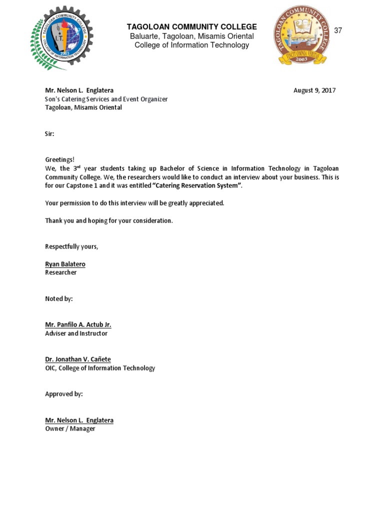 Letter To Conduct An Interview | PDF