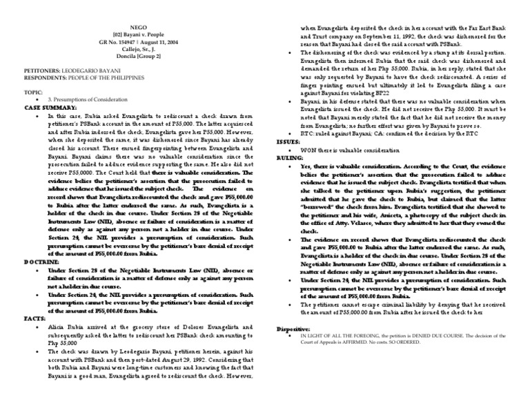 Bayani V People (Doncila) PDF | PDF | Evidence | Negotiable Instrument