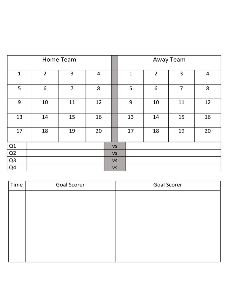 Soccer Score Sheet Template | PDF
