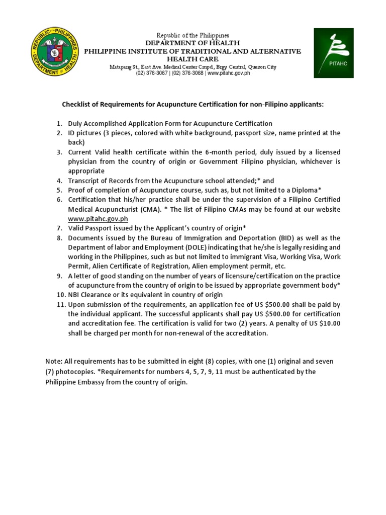 Acupuncture Certification Requirements Guide | PDF | Travel Visa ...