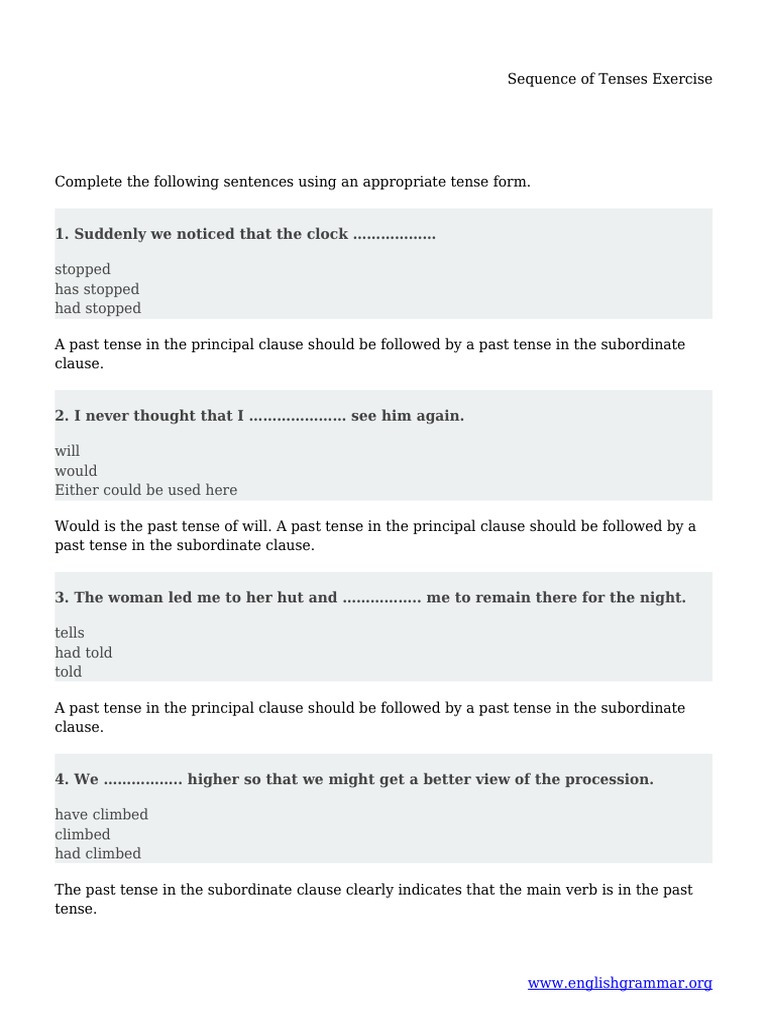 Sequence of Tenses | PDF | Clause | Grammatical Tense