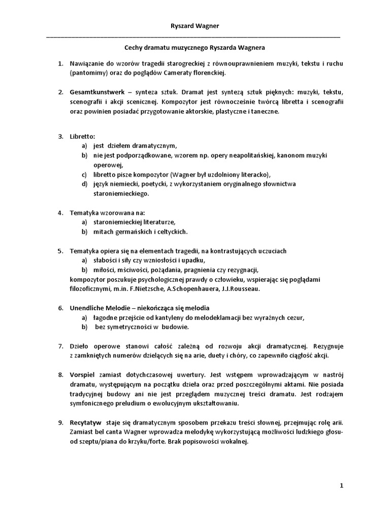 Cechy Dramatu Muzycznego Wagnera | PDF