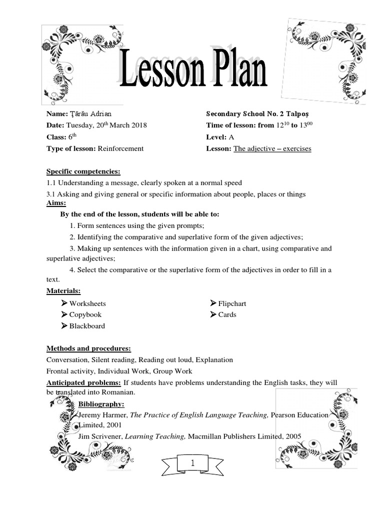 Lesson Plan | Download Free PDF | Adjective | Teachers