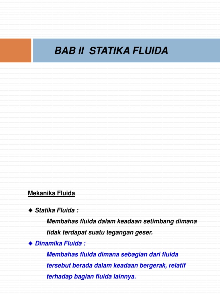 Statika Fluida Operasi Teknik Kimia 1 | PDF