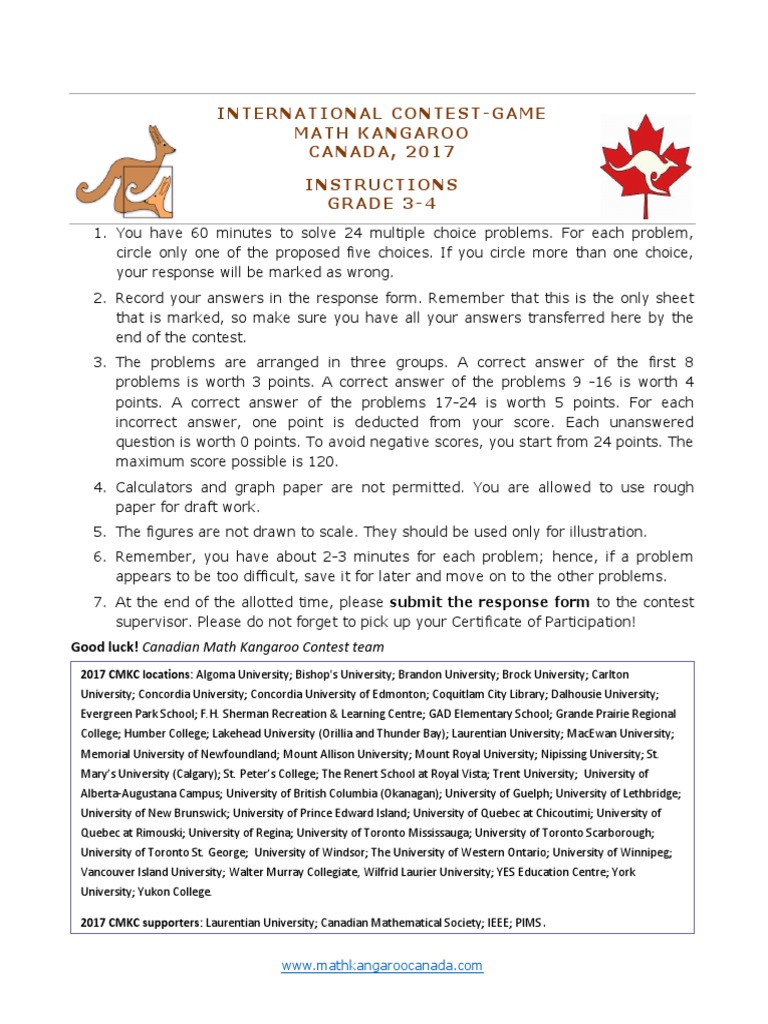 Kangaroo Maths Test 2017 | PDF | Multiple Choice | Teaching Mathematics