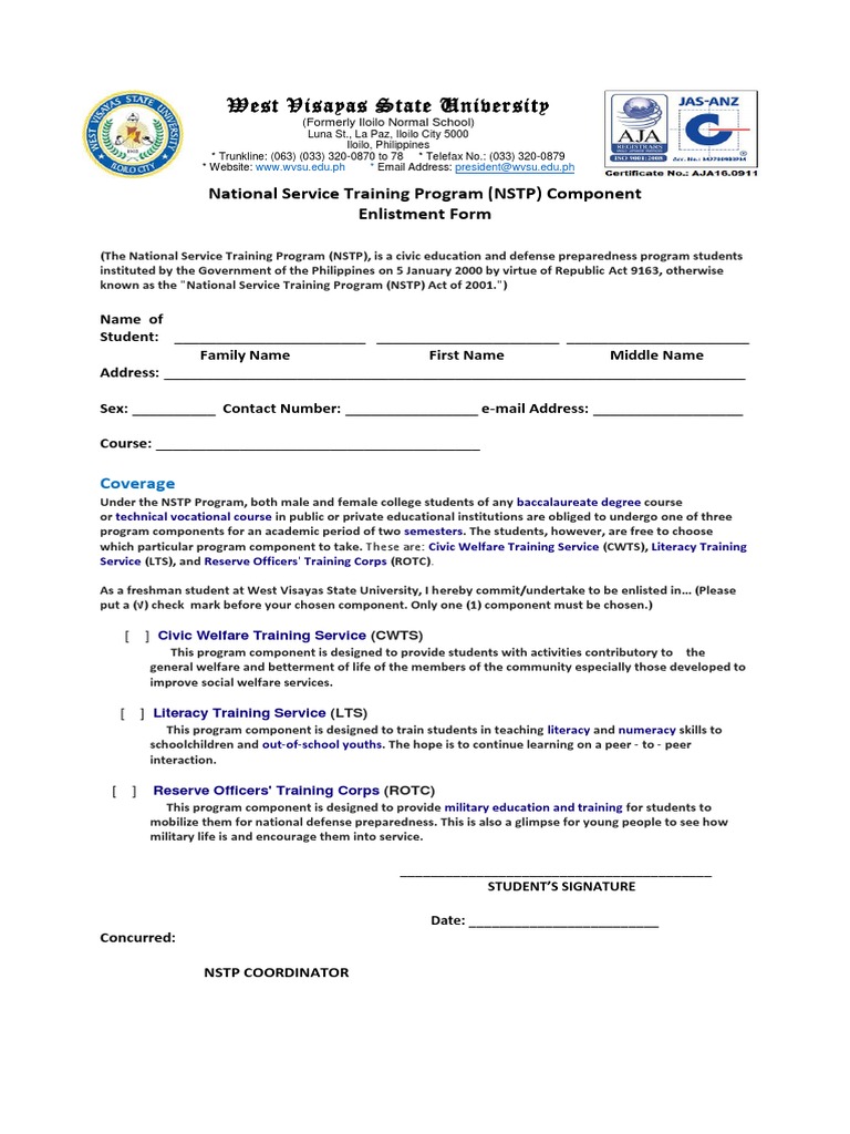 West Visayas State University: National Service Training Program (NSTP) Component Enlistment ...