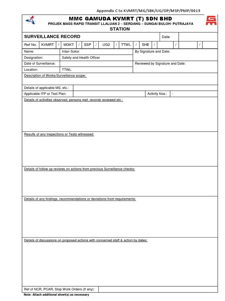 MMC Gamuda KVMRT (T) SDN BHD: Station Surveillance Record | PDF