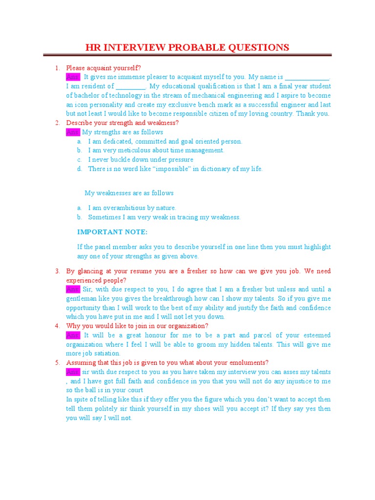 HR INTERVIEW TIPS UNDER 40 | PDF | Extraversion And Introversion