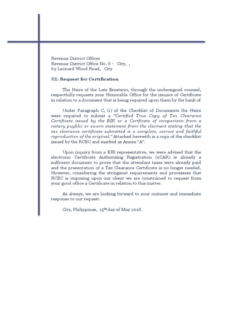 BIR - Letter of Request | PDF