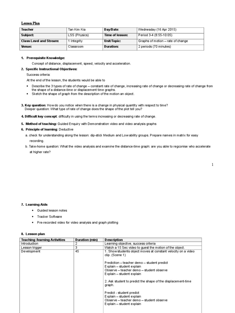 Graphs of Motion Lesson Plan | PDF | Velocity | Lesson Plan