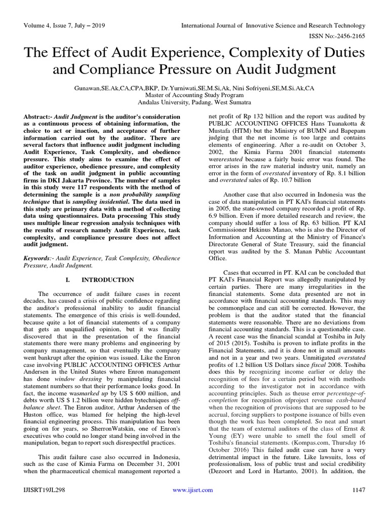 The Effect of Audit Experience, Complexity of Duties and Compliance ...