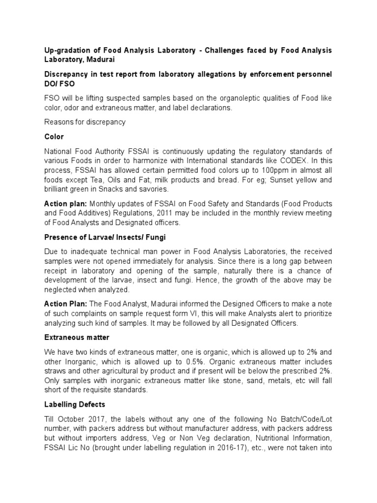 Challenges Faced by Food Analysis Laboratory | PDF | Food Safety ...
