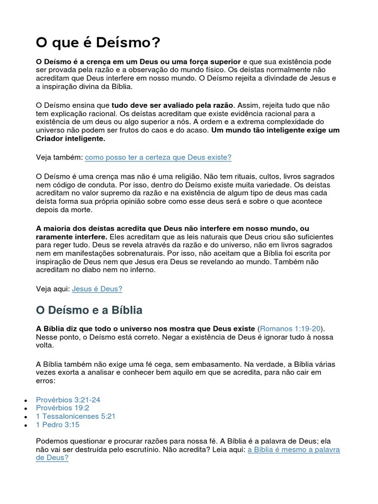 O Que É Deísmo | PDF | Deísmo | Fés religiosas