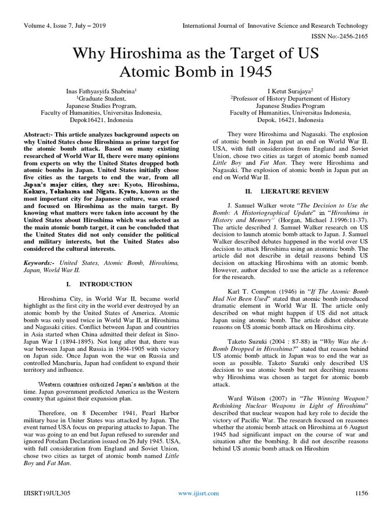 Why Hiroshima As The Target of US Atomic Bomb in 1945 | Download Free ...