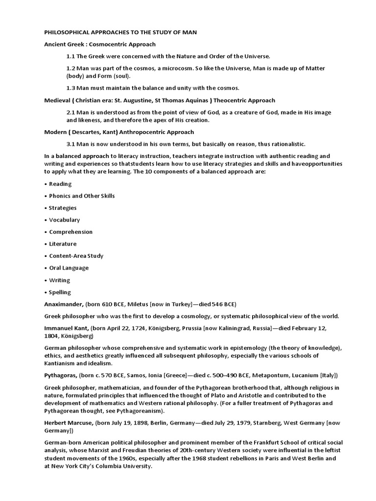Philosophical Approaches To The Study of Man | PDF | Ancient Greek ...