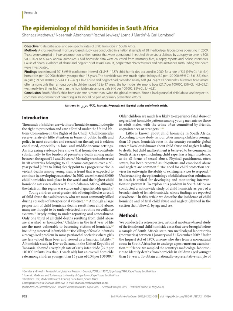 The Epidemiology of Child Homicides in South Africa (2013) | PDF ...