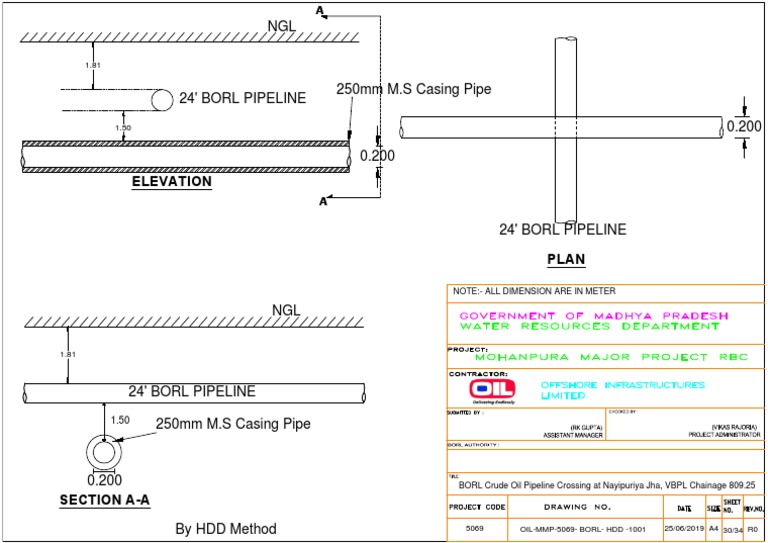 Engineering Drawing Depicting a Horizontal Directional Drill (HDD) Bore ...