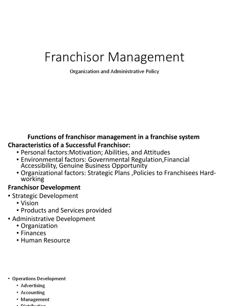 Franchisor Management: Organization and Administrative Policy | PDF ...