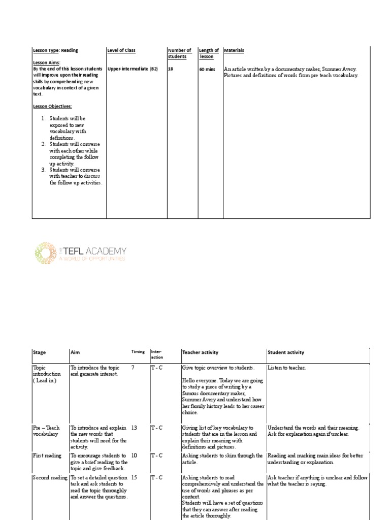 2. Lesson Plan | Vocabulary | Lesson Plan