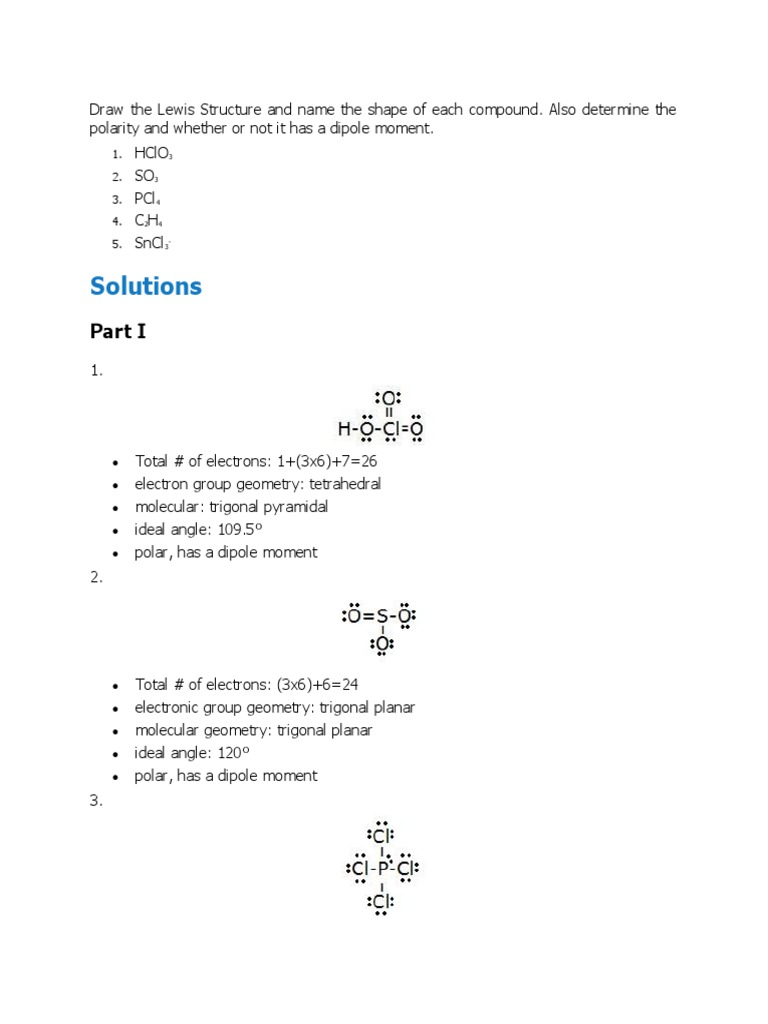 Lewis Structures, Shapes, Polarity for 5 Compounds | PDF | Chemical ...