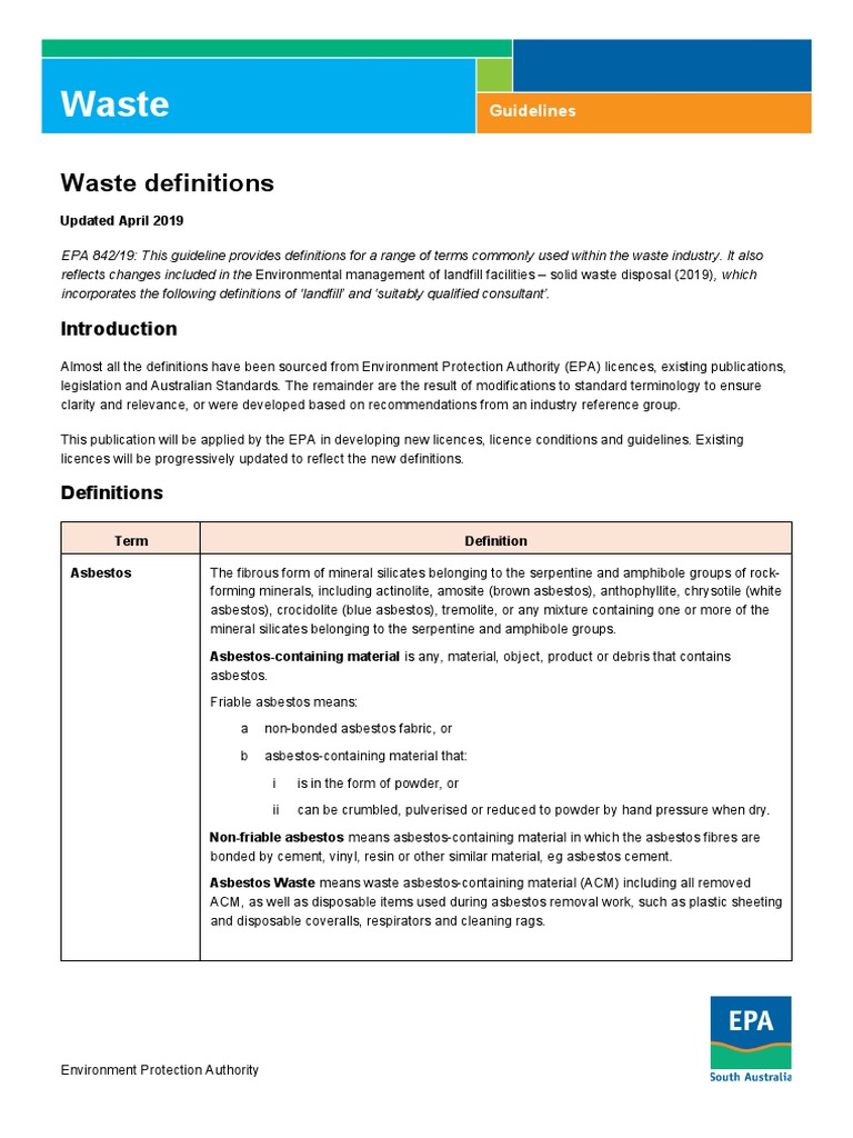 Guide Waste Definitions PDF | PDF | Waste Management | Municipal Solid ...