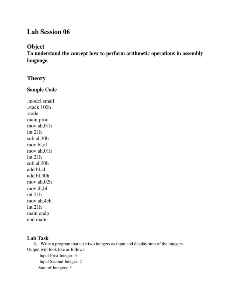 Performing Basic Arithmetic Operations in Assembly Language: A Lab on ...