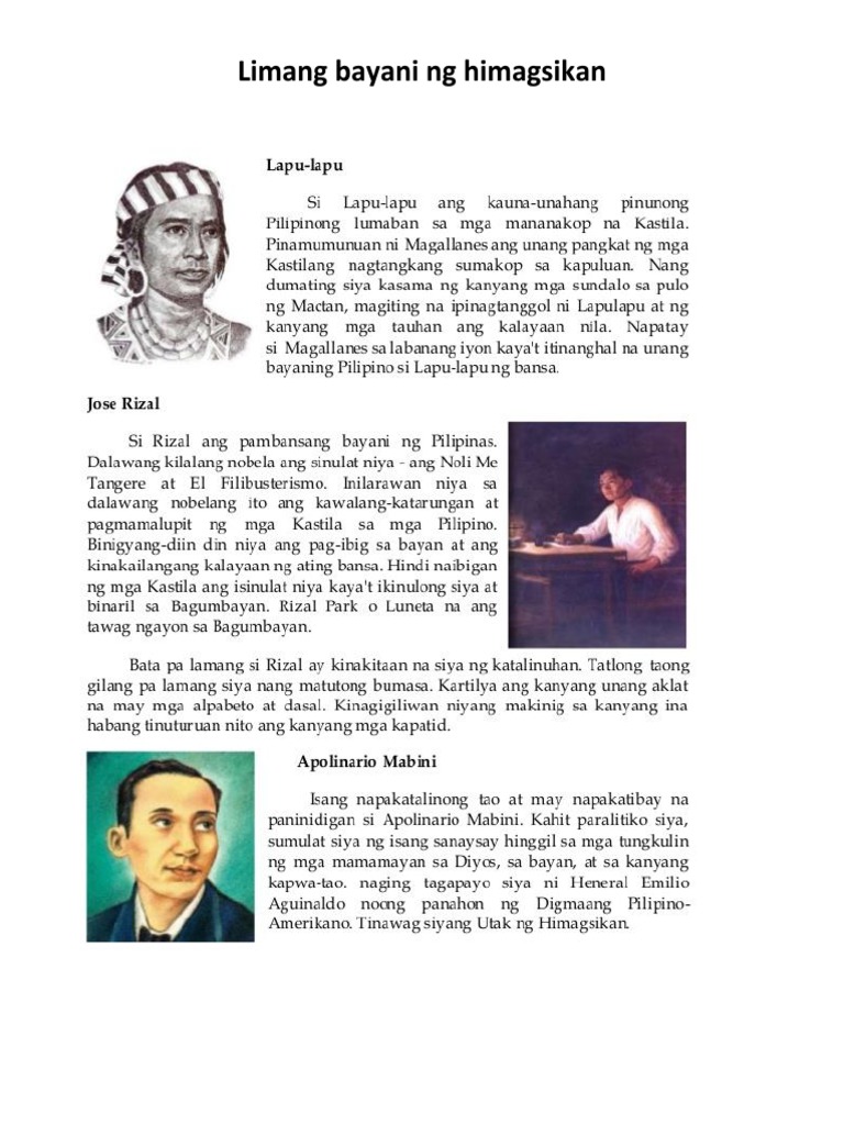 Limang Bayani NG Himagsikan | PDF Limang Bayani NG Himagsikan | PDF