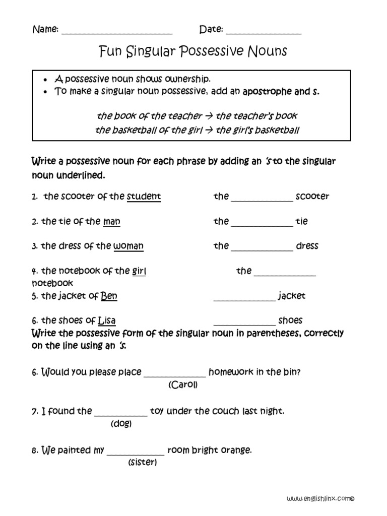 Fun with Singular Possessive Nouns | PDF | Grammar | Semiotics