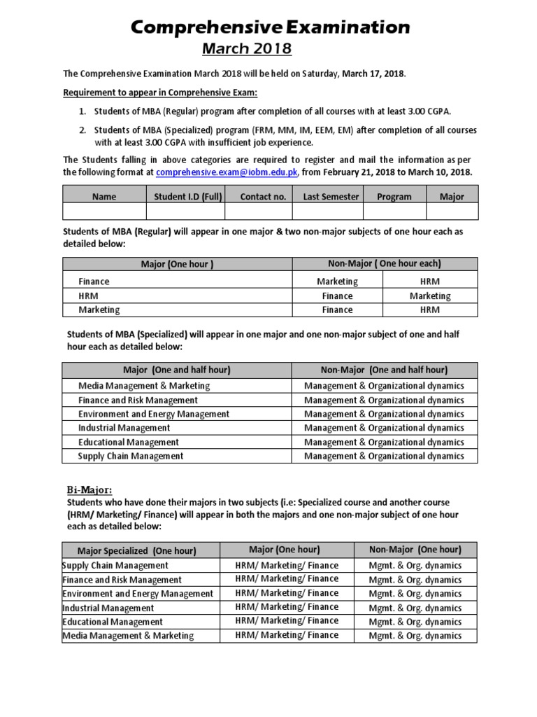 MBA Comprehensive Exam Details March 2018 | PDF | Master Of Business ...
