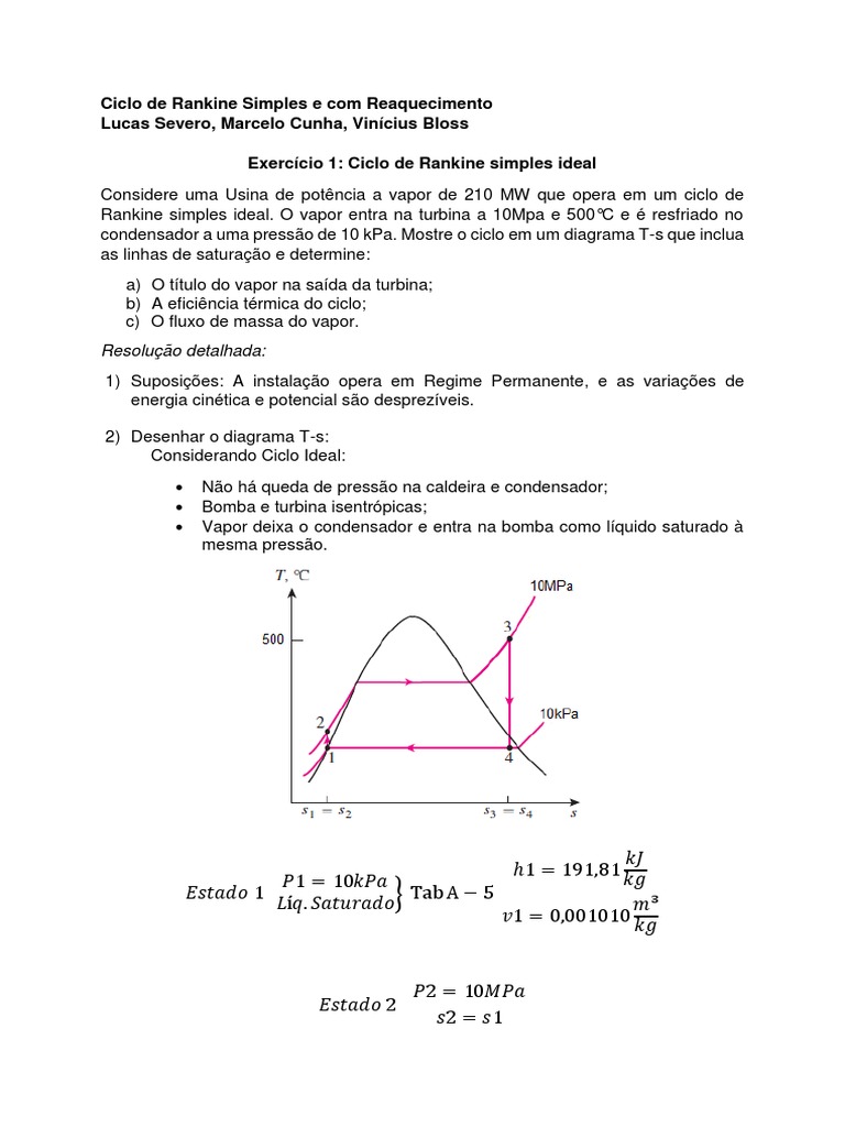 Eficiência do Ciclo de Rankine Ideal | PDF | Mecânica de continuidade ...