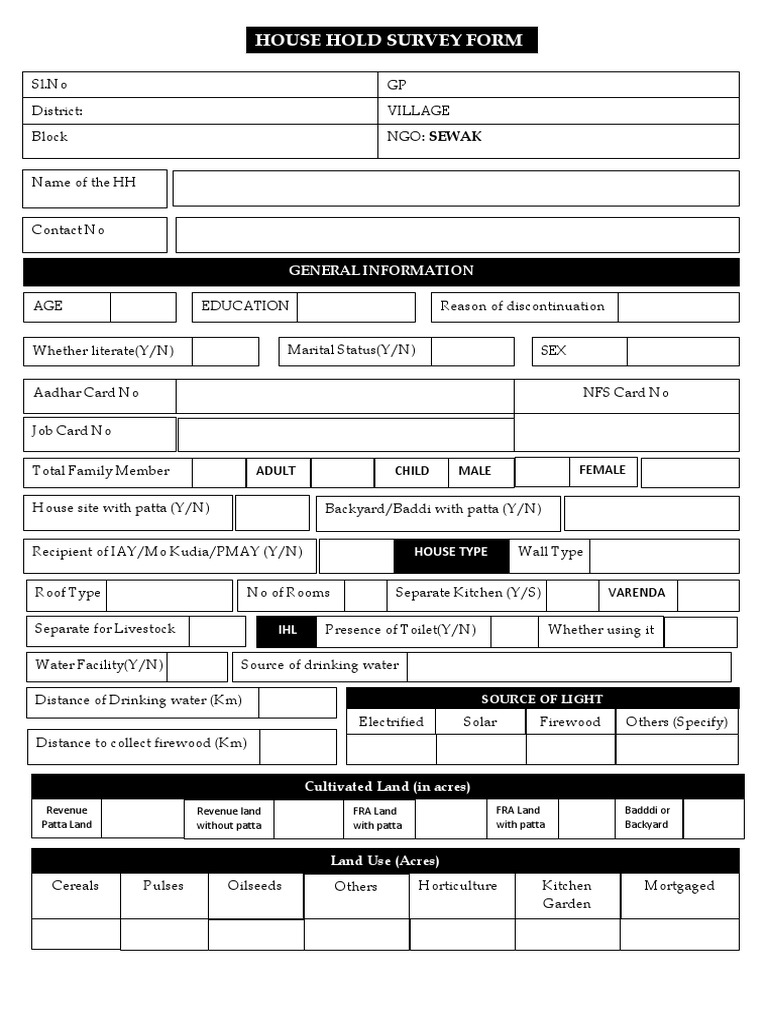House Hold Survey Form: General Information | Download Free PDF ...