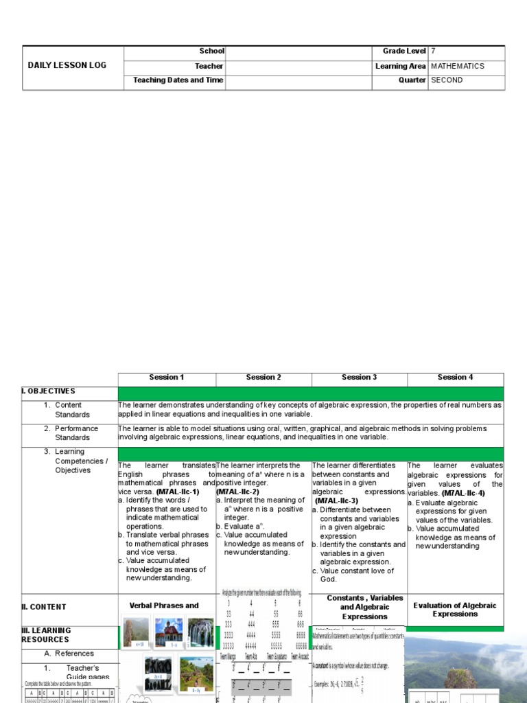 Evaluating Algebraic Expressions and Translating between Verbal and ...