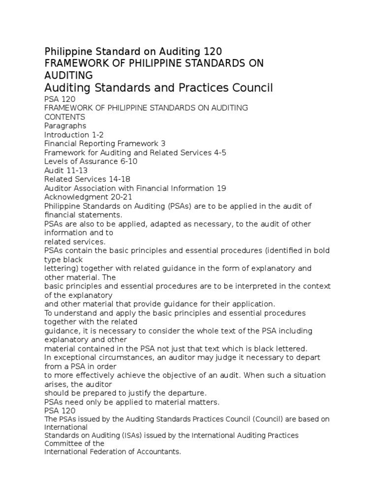 Philippine Auditing Standards Framework | PDF | Audit | Financial Statement