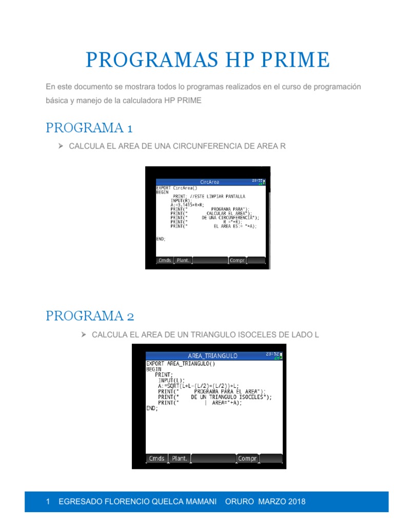 Programas HP Prime PDF | PDF | Triángulo | Función (Matemáticas)