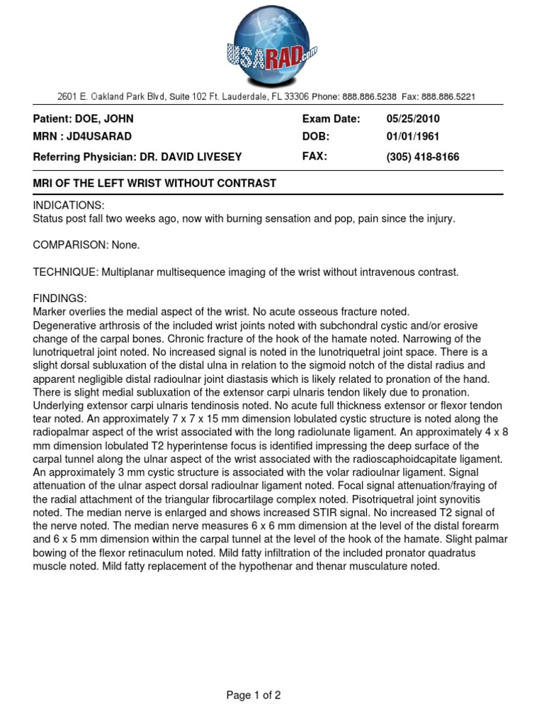 MRI Wrist 1 | PDF | Skeletal System | Joints