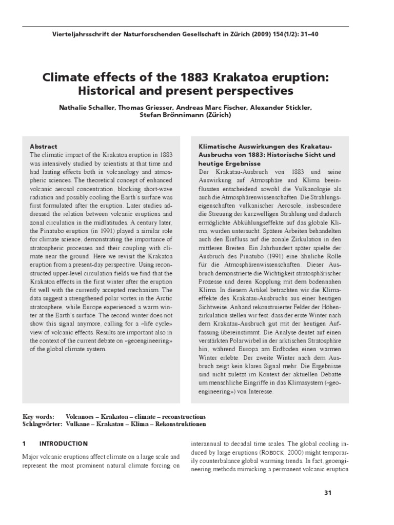Climate Effects of The 1883 Krakatoa Eruption | PDF | Environmental Science | Atmospheric ...