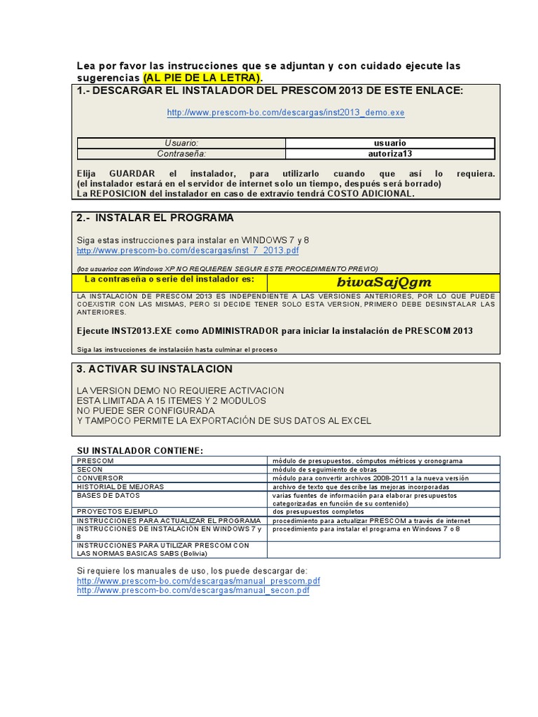 Instrucciones para instalar Prescom 2013 | PDF | Windows 7 | Programa ...