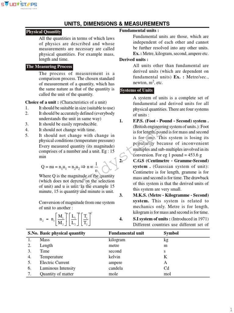 Units and Dimensions | PDF | International System Of Units | Measurement