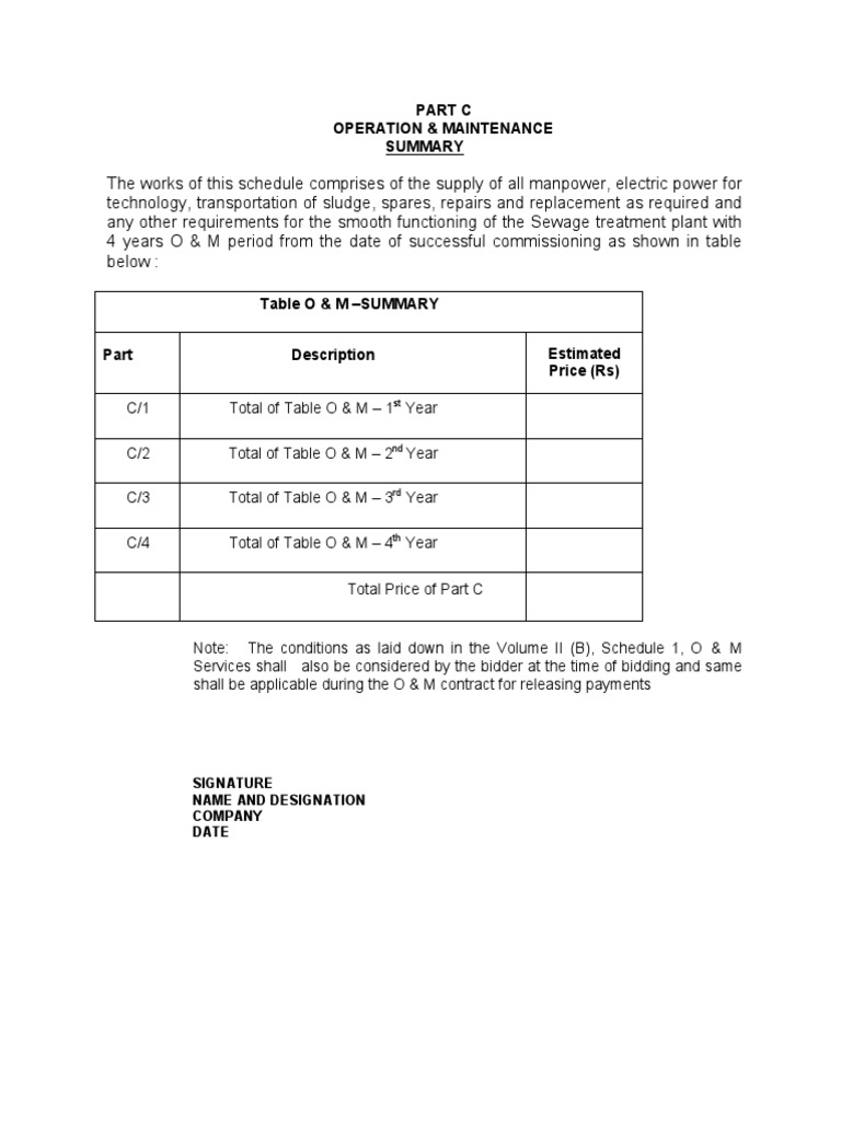 Part C Operation & Maintenance: Signature Name and Designation Company ...