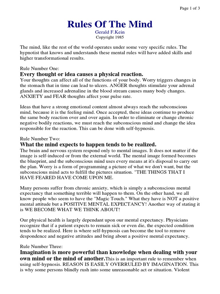 Gerald Kein - Rules of The Mind | PDF | Thought | Hypnosis