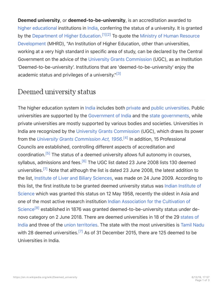 Deemed University - Wikipedia | PDF | Educational Organizations ...