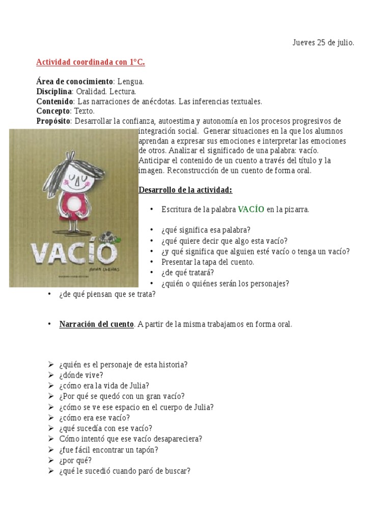 Jueves 25 Act Coordinada | PDF | Cuentos | Vacío