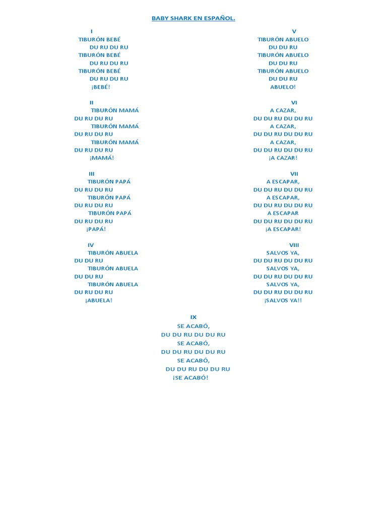 Baby Shark en Español Musica | PDF