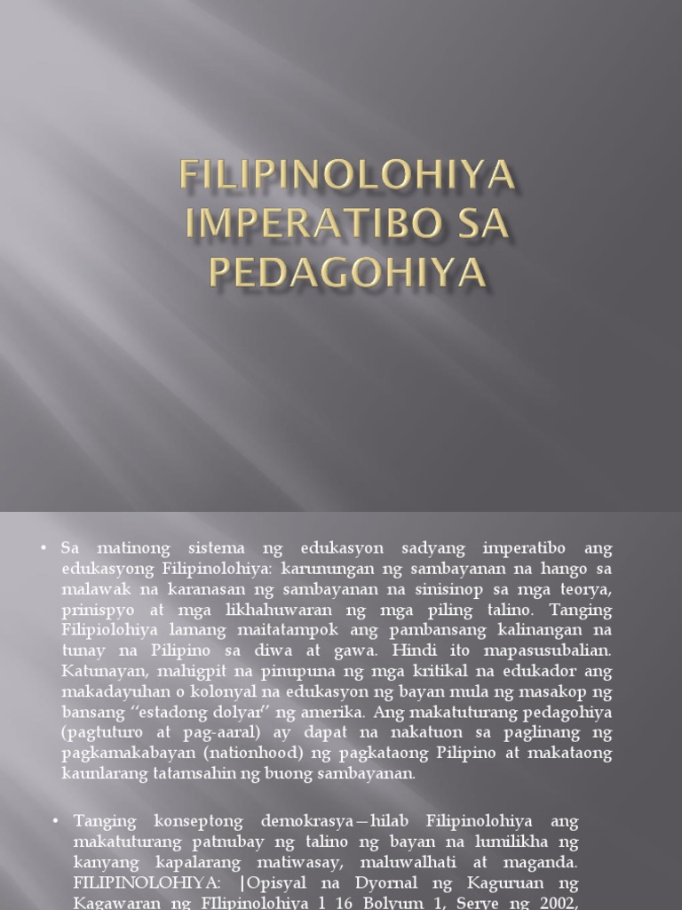 Filipinolohiya Imperatibo Sa Pedagohiya | PDF
