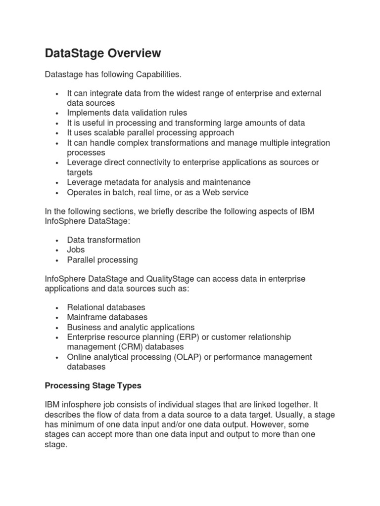 Datastage Overview: Processing Stage Types | PDF | Databases | Metadata