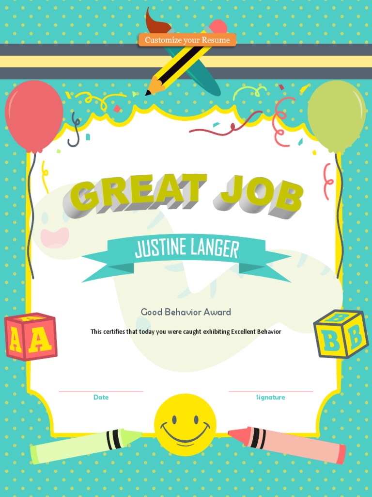 Good Behavior Award: This Certifies That Today You Were Caught ...